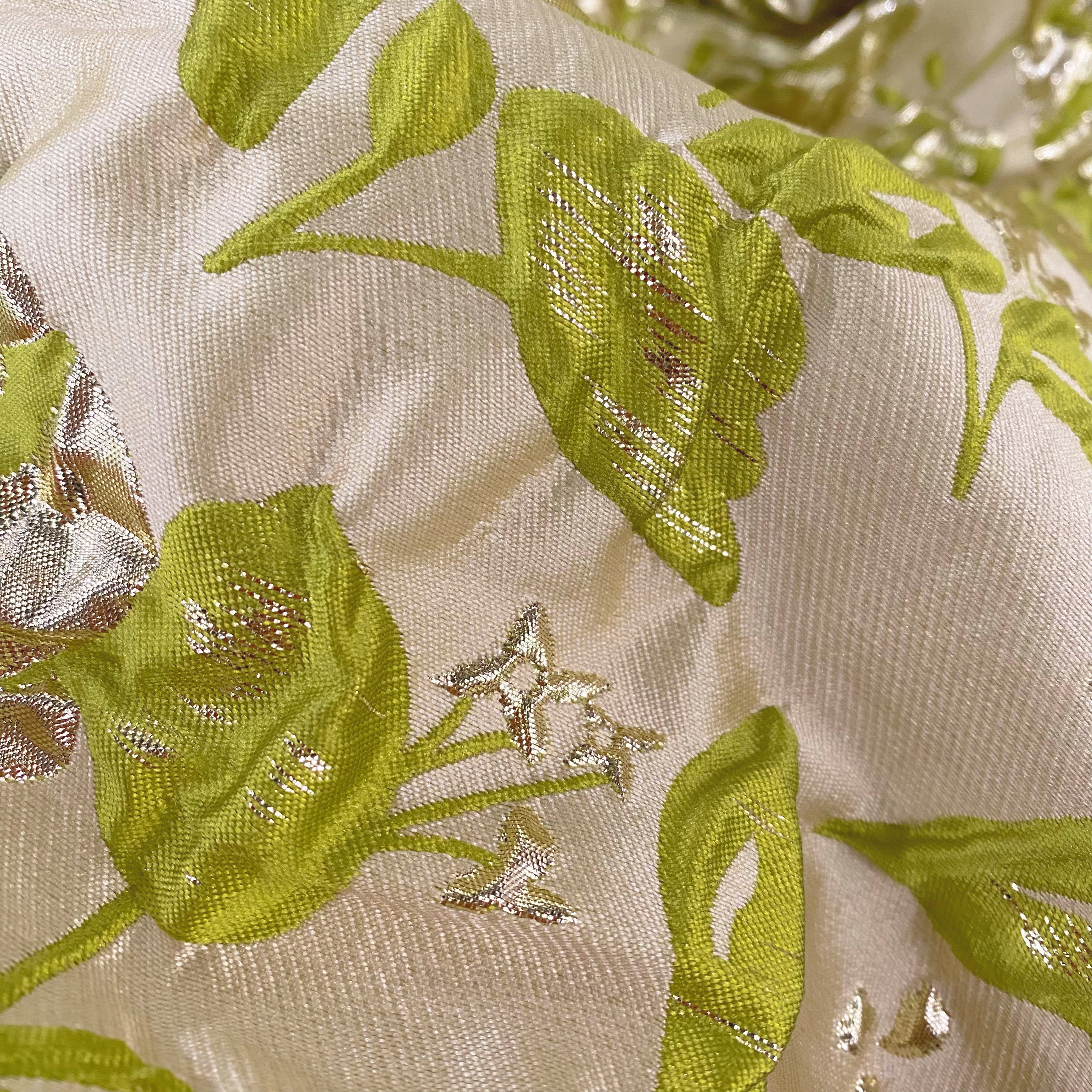 Raised Rose Vine Brocade - Metallic - Pale Green