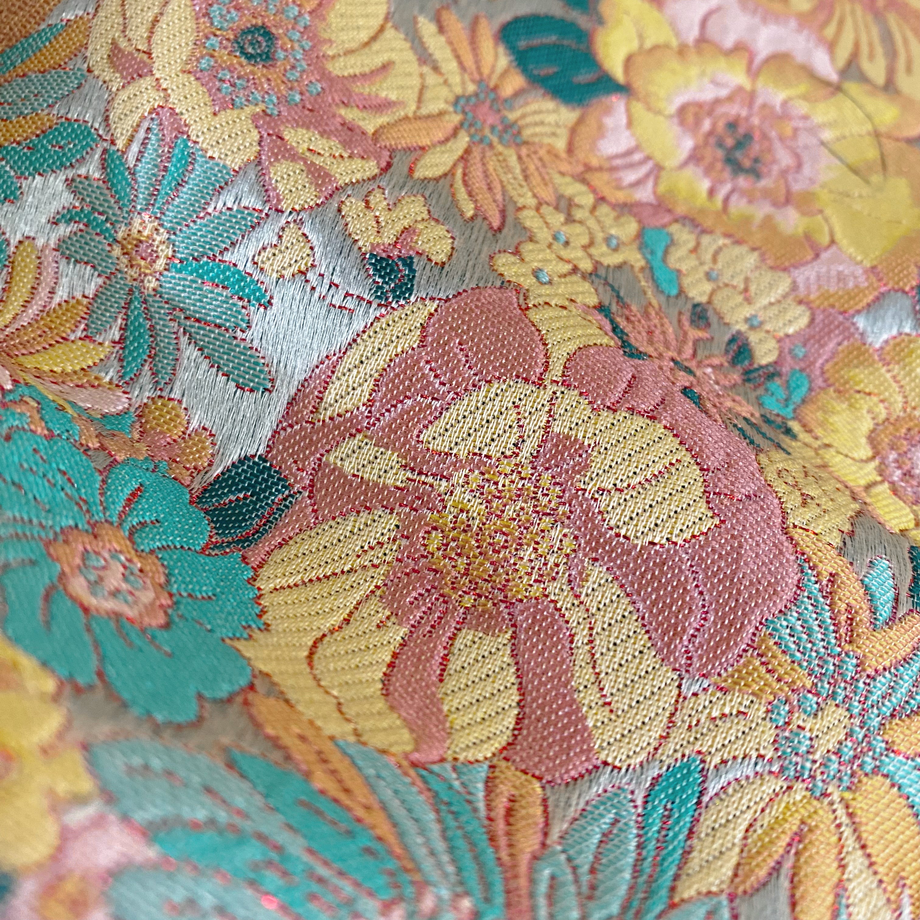 Pastel Sunflower Jacquard - Satin Base - Yellow/Aqua