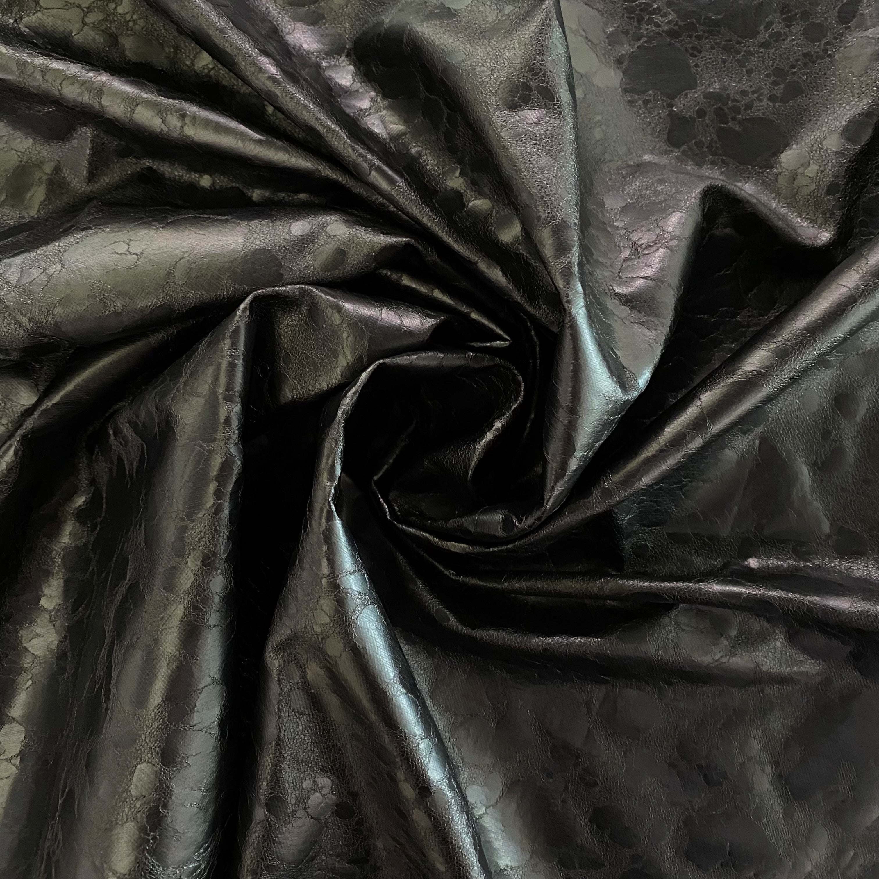 Bubble Textured PU Coated Cotton - Black/Saddle Brown