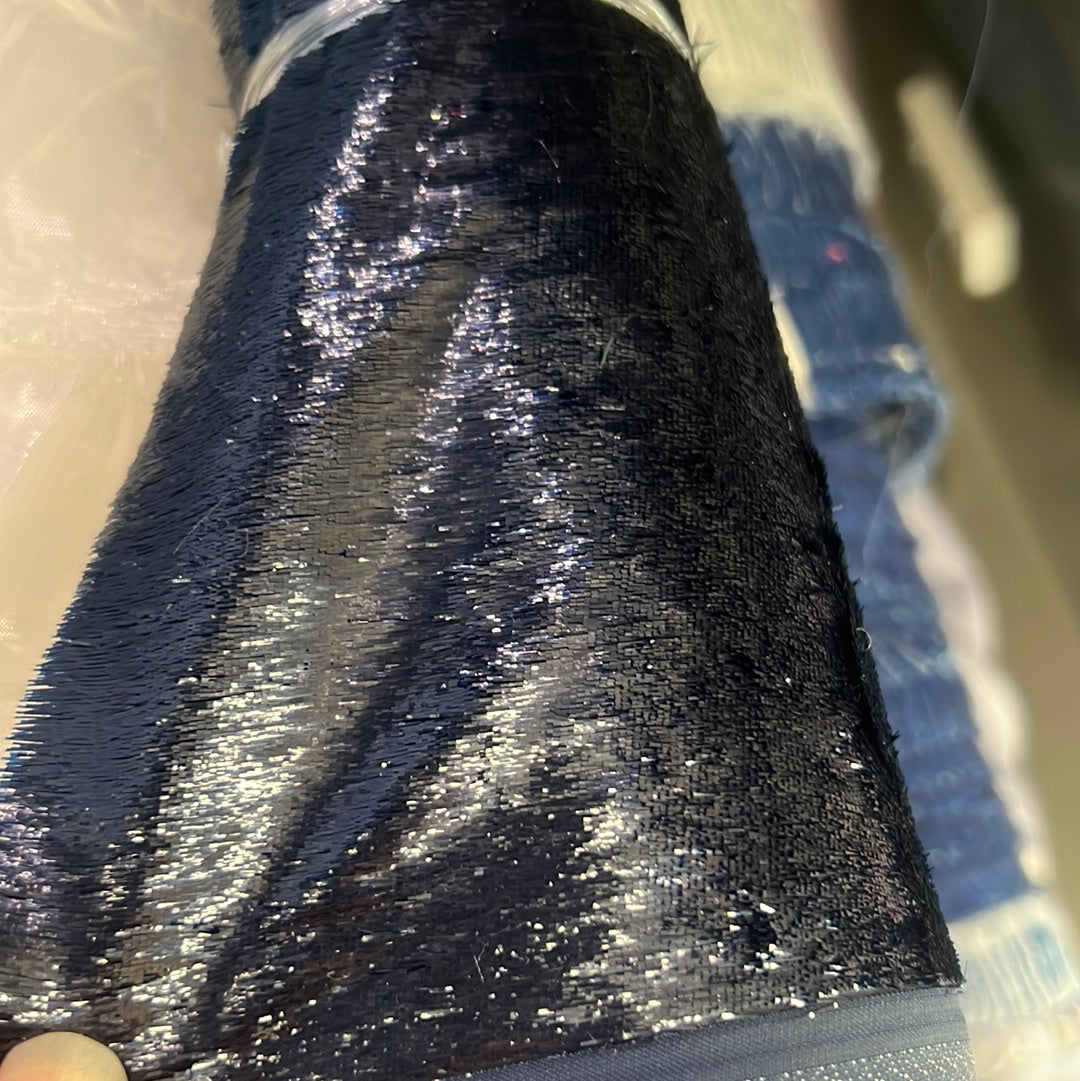 Brushed Metallic Long-pile Velvet - Deep Midnight Blue